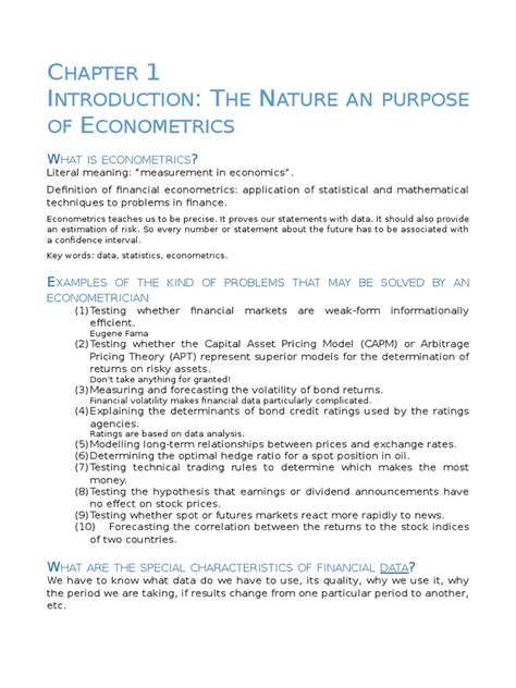 Chapter 1 Introductory Econometrics For Finance Pdf Econometrics Time Series