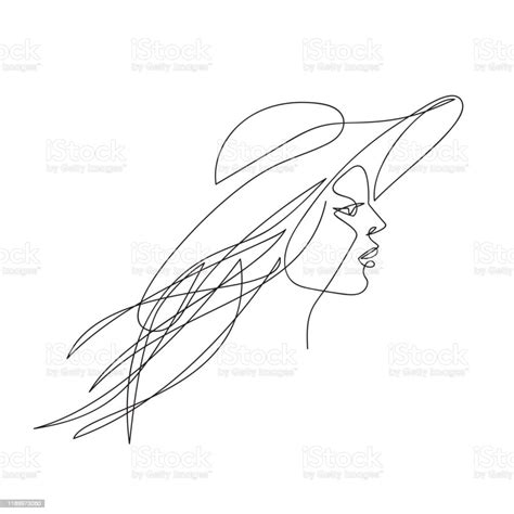 모자를 쓴 소녀의 프로필입니다 한 줄에 그려진 여성 얼굴 연속 선 T 셔츠에 대한 스톡 벡터 아트 및 기타 이미지 T 셔츠 개념 검은색 Istock
