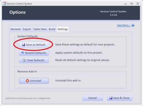 Settings Save As Default With No Function · Issue 218 · Joyfullservicemsaccess Vcs Addin