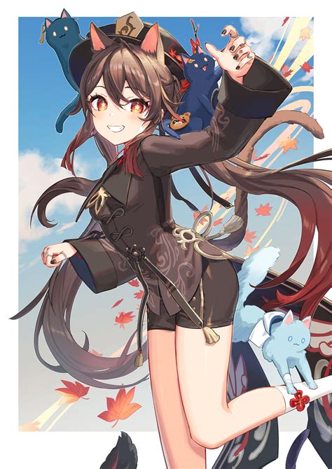 Hu Tao Chongyun Xingqiu Xiangling And Guoba Genshin Impact Drawn By Yu Ri Danbooru