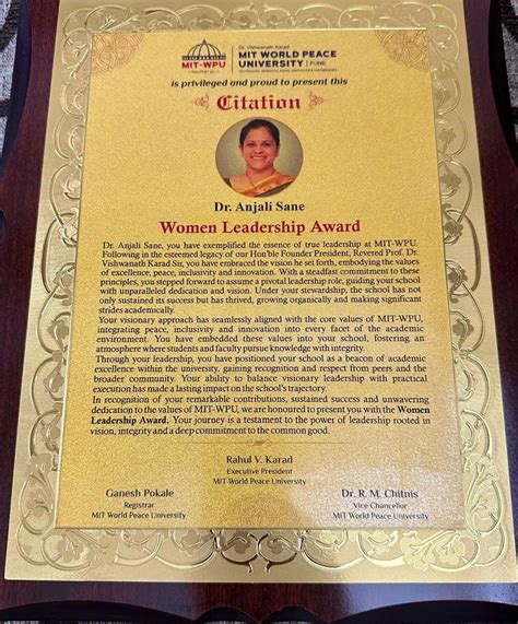 Award Gratitude Mitwpu Prof Dr Anjali Sane 172 Comments