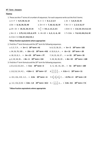 Nth Term Of Linear Sequences Problem Solving Mastery Worksheet Teaching Resources