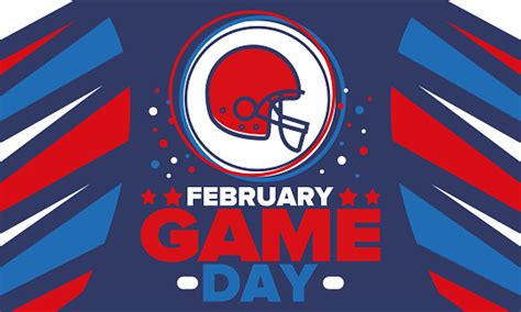 게임 데이 미식 축구 플레이 오프 미국에서 슈퍼 파티 정규 시즌 마지막 경기 프로 팀 챔피언십 미식 축구에 대한 공 스포츠 포스터 벡터 일러스트레이션 2월에 대한 스톡 벡터