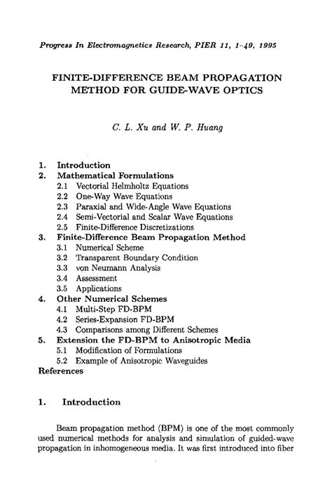 Finite Difference Beam Propagation Method For Guide Wave Optics Finite Difference Docsity