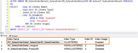 Disable And Enable Sql Server Indexes