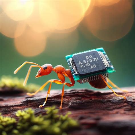 A Hyper Realistic Digital Artwork Of An Ant Carrying A Microchip Stock Illustration