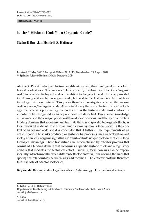 Pdf Is The “histone Code” An Organic Code