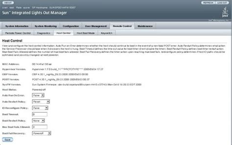 View And Configure Host Control Information Browser Interface Sun Sparc Enterprise T5440