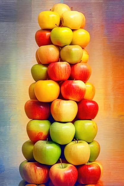 Premium Ai Image Colorful Apple Stack Artistic Display