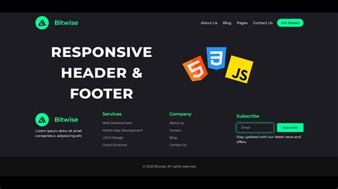 Responsive Header And Footer Using Html Css And Javascript Youtube