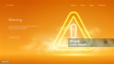 빛나는 경고 표시 삼각형의 느낌표 위험 경고 주의 아이콘 연기에 노란색 네온 광선이있는 미래 지향적 인 기술 벡터 비즈니스 배경 네온에 대한 스톡 벡터 아트 및 기타 이미지