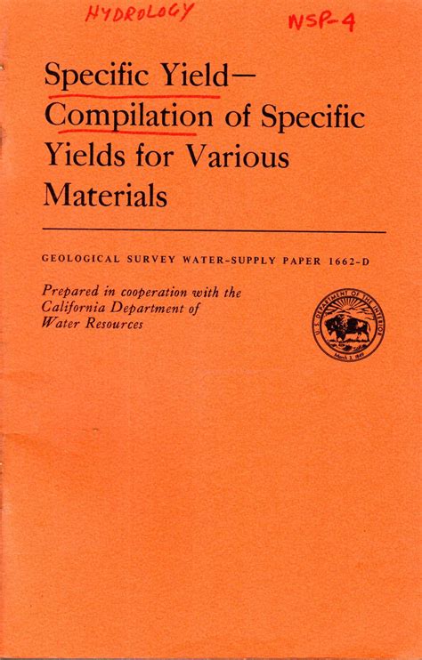 Specific Yield Compilation Of Specific Yields For Various Materials Hydrologic Properties Of