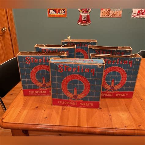 Vintage Holiday Vintage Christmas Red Cellophane Window Wreaths With Candle Mid Century