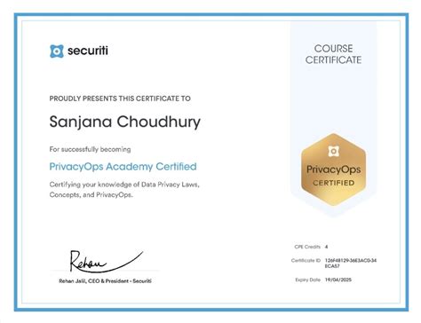 Sanjana Choudhury On Linkedin Securitiprivacyops Certification
