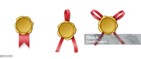 리본이 달린 황금 촛불 우표 로얄 메일에 대한 밀봉 마크 또는 왁스 씰 세트 3차원 형태에 대한 스톡 벡터 아트 및 기타 이미지 3차원 형태 개체 그룹 고무도장