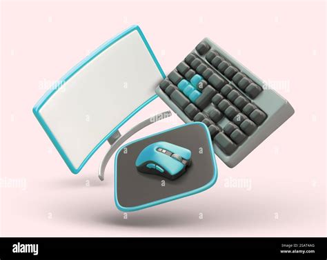 Realistic Computer Equipment 3d Curved Monitor Keyboard Mouse With Pad Personal Set Of User