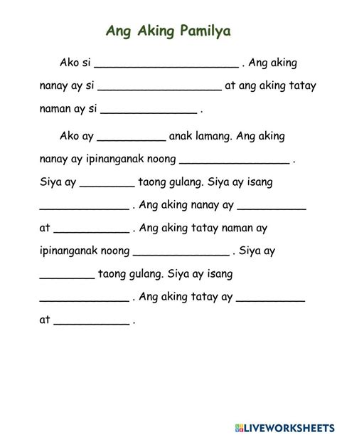 Ang Aking Pamilya Activity Live Worksheets