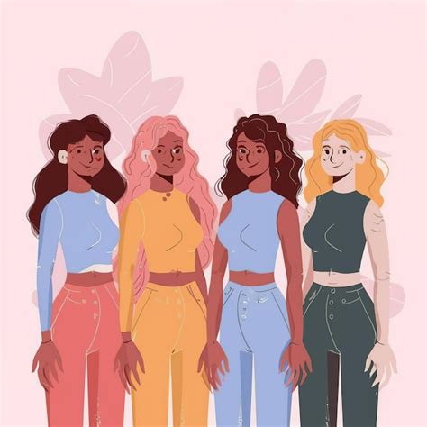 Ilustração Vetorial 2d Meninas Coloridas E Legais Vetor Premium