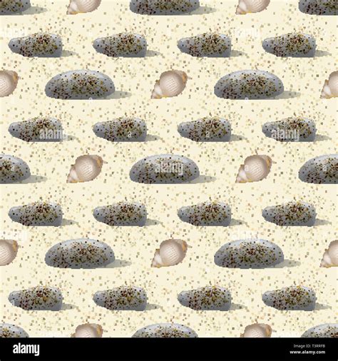 Vector Pebbles And Shell Of Hermit Crab Seamless Pattern Sea Print