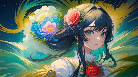 Premium Photo Beautiful Face Girl With Rose Flowers Semi Realistic For Wallpaper