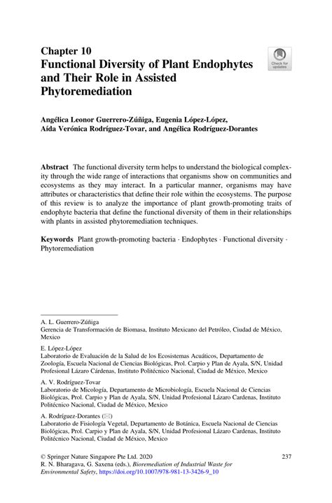 Pdf Functional Diversity Of Plant Endophytes And Their Role In Assisted Phytoremediation