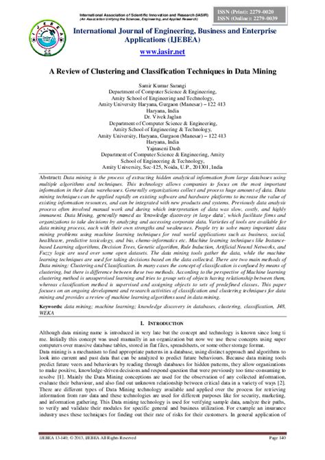 Pdf A Review Of Clustering And Classification Techniques In Data Mining