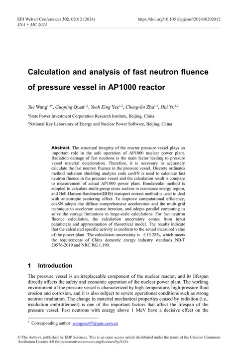 Pdf Calculation And Analysis Of Fast Neutron Fluence Of Pressure