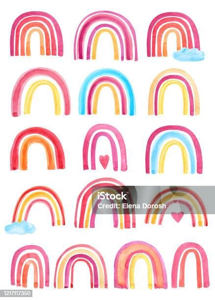 손으로 그린 수채화 무지개 인쇄 보육원 직물 패턴 등을위한 밝은 어린이 그림 무지개에 대한 스톡 벡터 아트 및 기타 이미지 무지개 수채화 0명 Istock