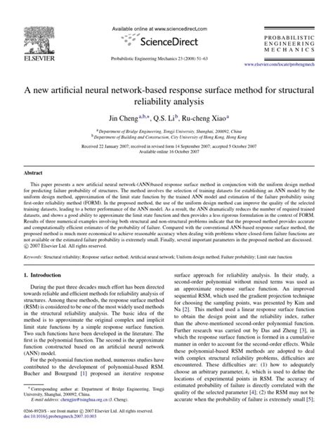 2007 A New Artificial Neural Network Based Response Surface Method For Structural Reliability