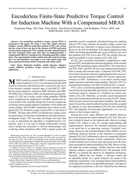 PDF Encoderless Finite State Predictive Torque Control For Induction Machine With A