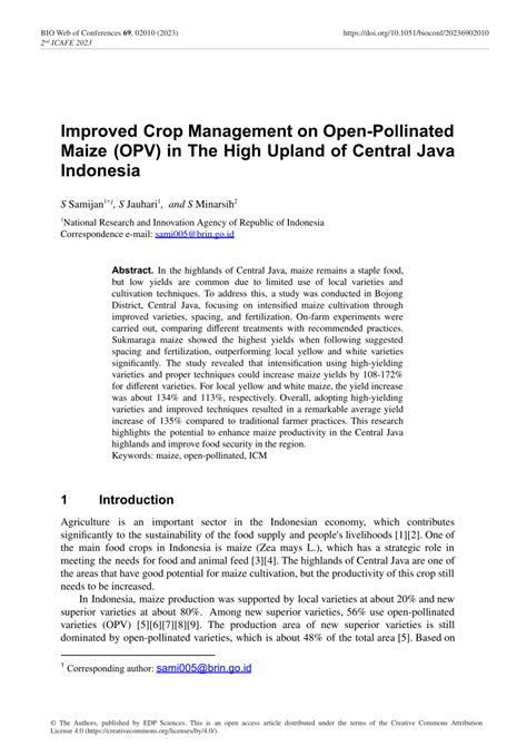 Pdf Improved Crop Management On Open Pollinated Maize Opv In The