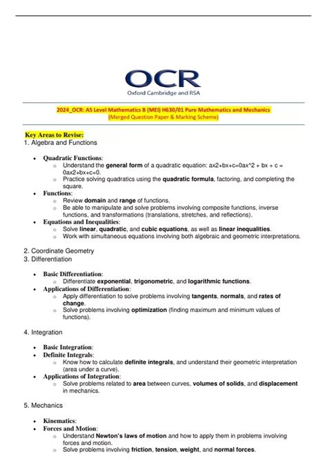 2024ocr As Level Mathematics B Mei H63001 Pure Mathematics And