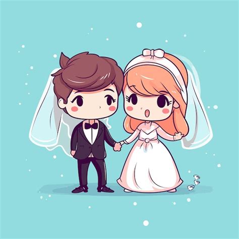 Cute Kawaii Wedding Chibi Mascot Vector Cartoon Style Marriage
