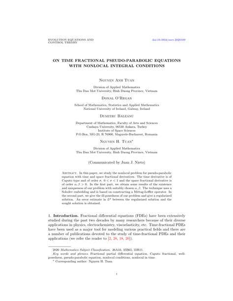 Pdf On Time Fractional Pseudo Parabolic Equations With Nonlocal