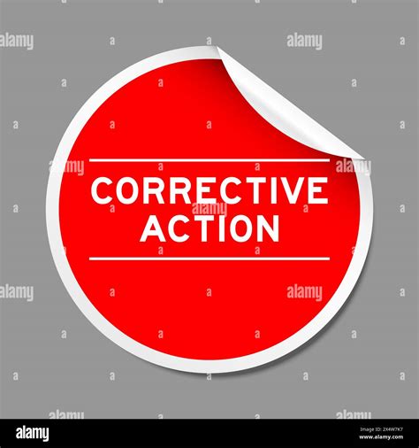 Red Color Peel Sticker Label With Word Corrective Action On Gray