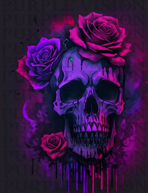 Detailed Purple Skull With Vibrant Roses Etsy