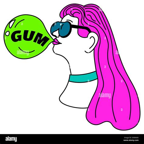 Cartoon Girl Blowing Bubble Gum