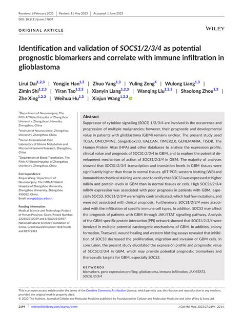 Pdf Identification And Validation Of Socs1234 As Potential Prognostic Biomarkers And