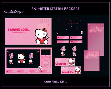 Cute Pinky Hello Kitty Stream Overlay Bundle For Streamers Obs