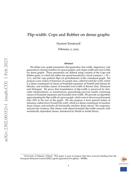Pdf Flip Width Cops And Robber On Dense Graphs