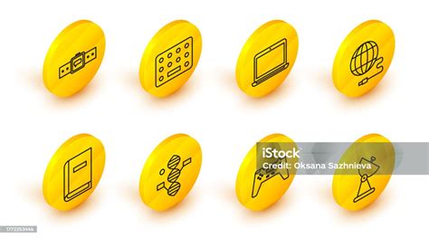 라인 레이더 게임 패드 Dna 기호 사용 설명서 소셜 네트워크 노트북 물집 팩의 알약 및 스마트 워치 아이콘을 설정합니다 벡터