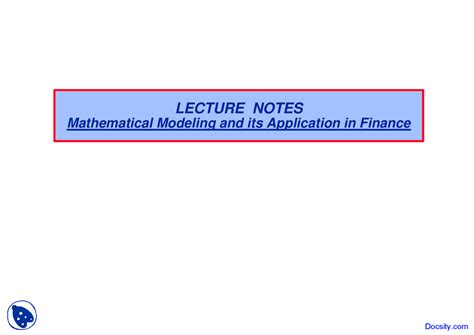 Mathematical Modeling Marketing Lecture Slides Docsity