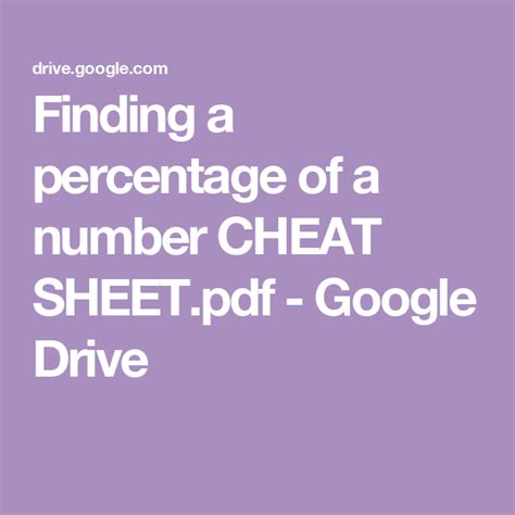 Percentage Of A Number Cheat Sheet