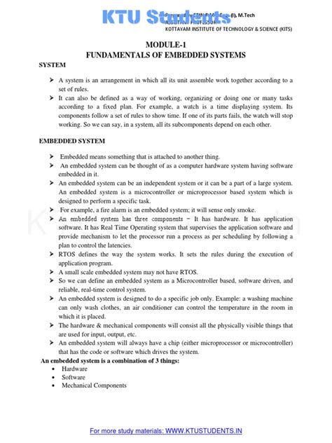 Module 1 Embedded System Ktu Pdf Embedded System Computer Program
