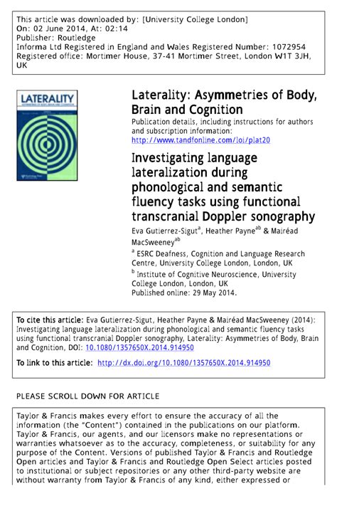 Pdf Investigating Language Lateralization During Phonological And Semantic Fluency Tasks Using