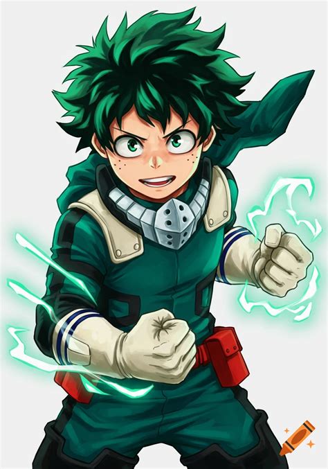 A Vibrant Illustration Of Izuku Midoriya In His Green Hero Suit With