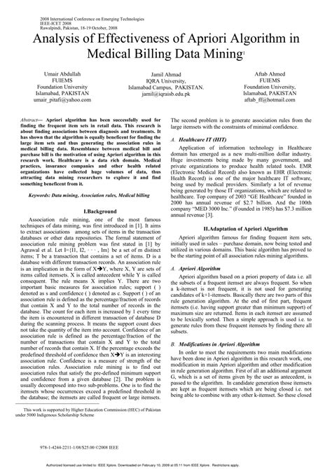 Pdf Analysis Of Effectiveness Of Apriori Algorithm In Medical Billing
