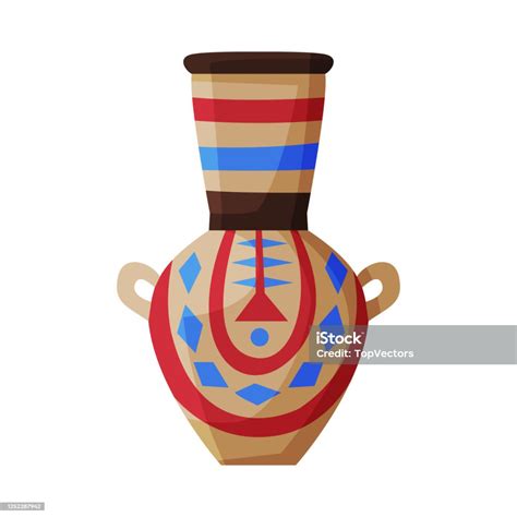 클레이 꽃병 고대 이집트 그릇 흰색 배경에 도자기 플랫 스타일 벡터 일러스트 가구에 대한 스톡 벡터 아트 및 기타 이미지 가구 고대 문명 고대의 Istock