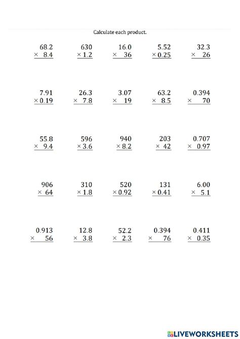 Multiplying Decimals Practice Problems Printable Worksheets
