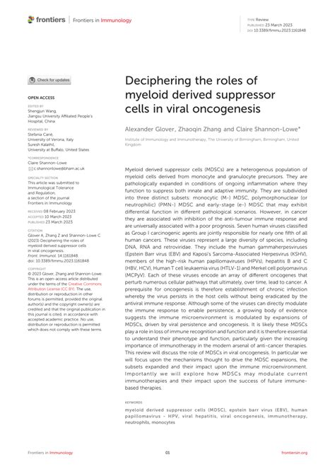 Pdf Deciphering The Roles Of Myeloid Derived Suppressor Cells In Viral Oncogenesis